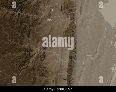 Lubombo, district of Eswatini. Colored elevation map with lakes and ...