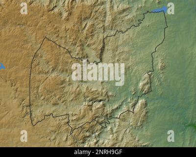 Manzini, district of Eswatini. Elevation map colored in sepia tones ...