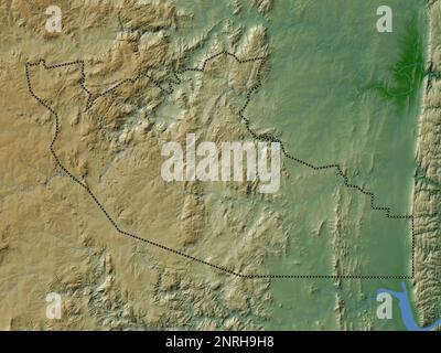 Shiselweni, district of Eswatini. Colored elevation map with lakes and ...