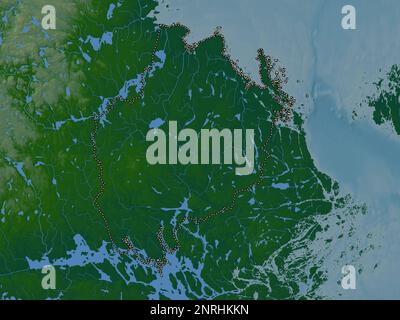Uppsala, county of Sweden. Colored elevation map with lakes and rivers ...