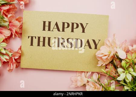 Happy Thursday typography text with flowers on pink background Stock ...