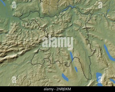 Aargau, canton of Switzerland. Colored elevation map with lakes and ...