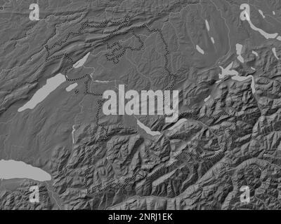 Bern, canton of Switzerland. Bilevel elevation map with lakes and ...