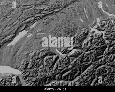 Bern, canton of Switzerland. Grayscale elevation map with lakes and ...