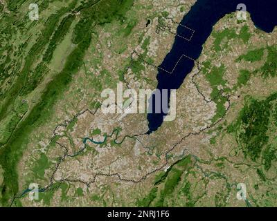 Geneve, canton of Switzerland. High resolution satellite map. Locations ...