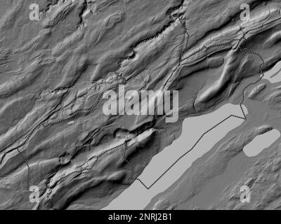 Neuchatel, canton of Switzerland. Grayscale elevation map with lakes ...
