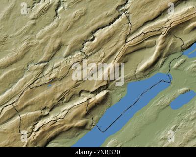 Neuchatel, canton of Switzerland. Colored elevation map with lakes and ...