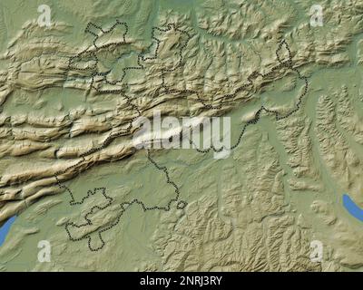 Solothurn, canton of Switzerland. Colored elevation map with lakes and ...