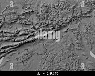 Solothurn, canton of Switzerland. Grayscale elevation map with lakes ...