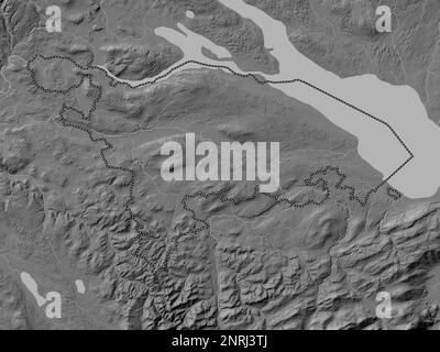 Thurgau, canton of Switzerland. Grayscale elevation map with lakes and ...