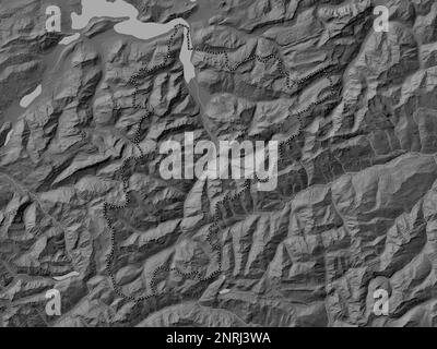 Uri, canton of Switzerland. Bilevel elevation map with lakes and rivers ...