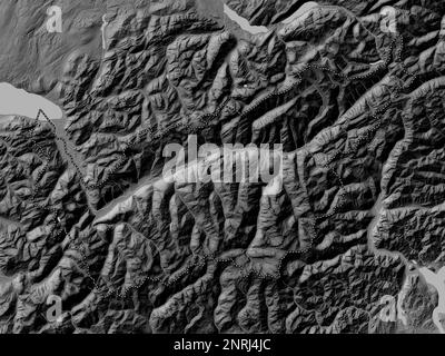Valais, canton of Switzerland. Grayscale elevation map with lakes and ...