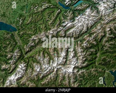 Valais, canton of Switzerland. Low resolution satellite map. Locations ...