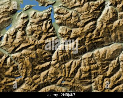 Uri, canton of Switzerland. Colored elevation map with lakes and rivers ...