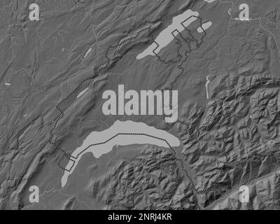 Vaud, canton of Switzerland. Bilevel elevation map with lakes and ...