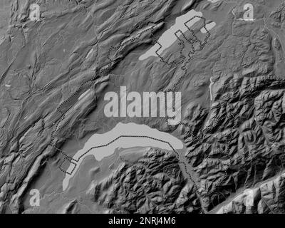 Vaud, canton of Switzerland. Grayscale elevation map with lakes and ...
