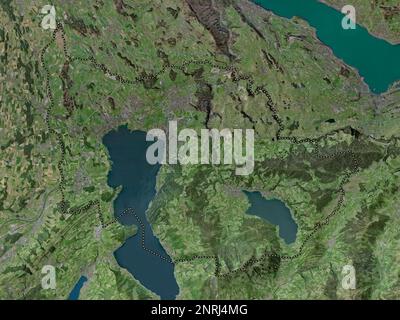 Zug, canton of Switzerland. High resolution satellite map. Corner ...