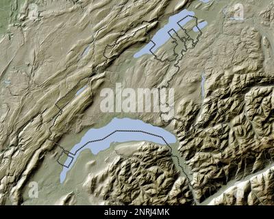 Vaud, canton of Switzerland. Colored elevation map with lakes and ...