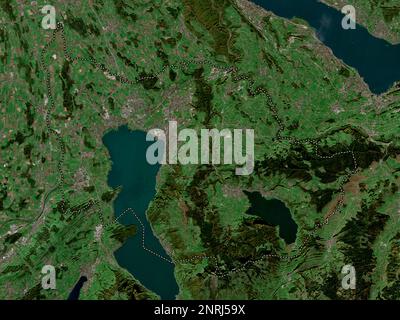 Zug, canton of Switzerland. Low resolution satellite map. Locations of ...