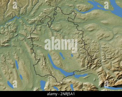 Zurich, canton of Switzerland. Colored elevation map with lakes and ...