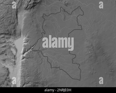 Dar`a, province of Syria. Grayscale elevation map with lakes and rivers ...