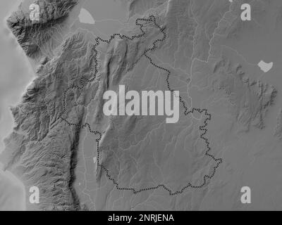 Idlib, province of Syria. Grayscale elevation map with lakes and rivers ...