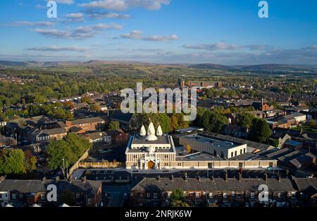 Overall aerial view. Shree Swaminarayan Mandir, Oldham, United Kingdom ...