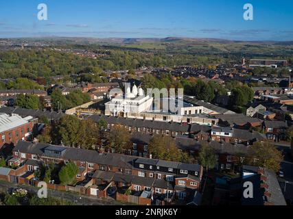 Overall aerial view. Shree Swaminarayan Mandir, Oldham, United Kingdom ...