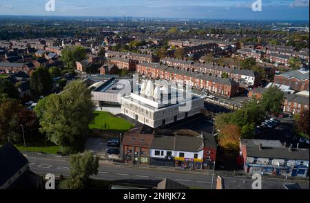 Overall aerial view. Shree Swaminarayan Mandir, Oldham, United Kingdom ...