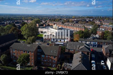 Overall aerial view. Shree Swaminarayan Mandir, Oldham, United Kingdom ...