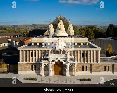 Overall aerial view. Shree Swaminarayan Mandir, Oldham, United Kingdom ...
