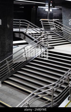 Subway station stair railing and steel construction with corrosion ...