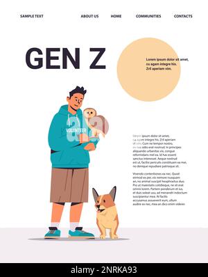 young man with dog and bird in wooden house vector illustration design ...