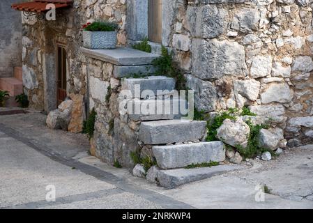 Old stone stair in Dobrinj. Dobrinj is a small town located on Krk ...