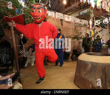 A demon performs during Hana Matsuri, flower festival, in Toei Town ...