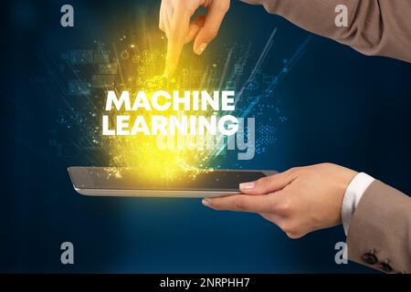 Close-up of a touchscreen with MACHINE inscription, new technology ...