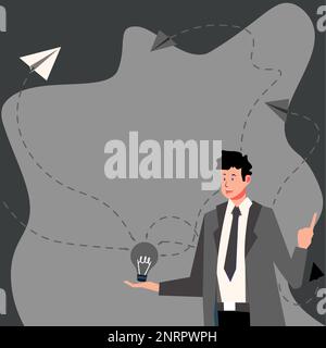 Bussinesman In Suit Standing Holding Buib And Displaying Holographic ...