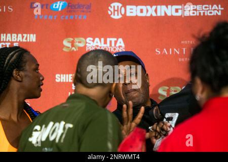Claressa Shields during the weigh-in at the Genesis Cinema, London ...