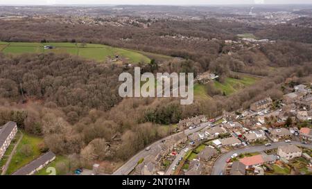 Aerial drone photo of the Village of Netherton near Huddersfield, in ...