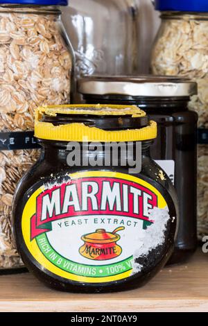 Label & lid of jar chewed by Marmite crazed mice in a store cupboard ...