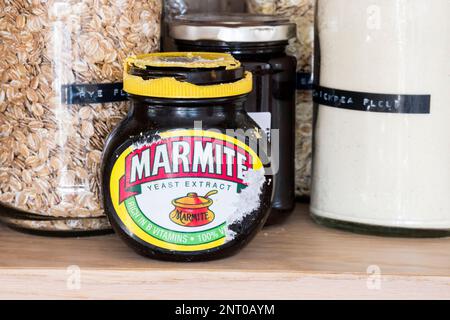 Label & lid of jar chewed by Marmite crazed mice in a store cupboard ...