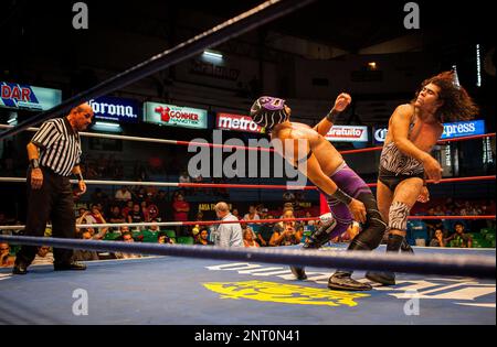 Wrestlers perform in a Lucha Libre event in Guadalajara Arena Coliseo ...