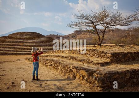 In background circular stepped pyramid, Guachimontones archaeological ...