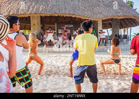 Tourists and entertainers dancing, Barcelo Bavaro Beach Resort, Punta ...