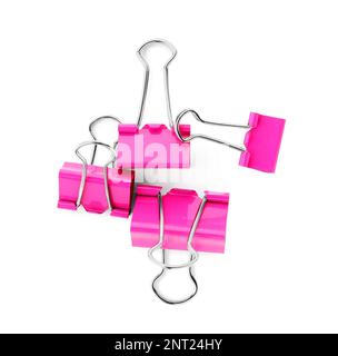 Pink binder clips on white background Stock Photo - Alamy