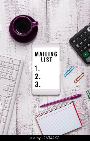 Text caption presenting Mailing List. Business concept list of people ...