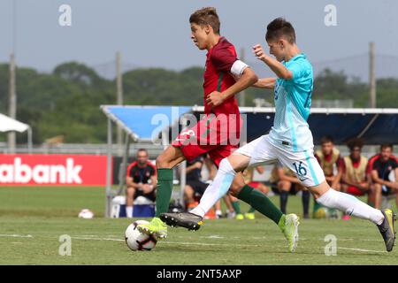Portugal midfielder Diogo Prioste (8) dribbles the ball away from Team ...
