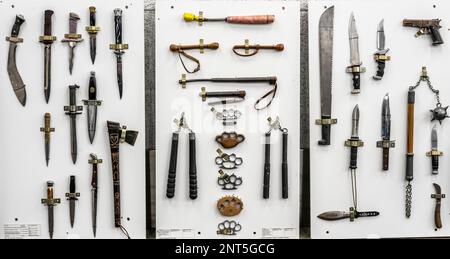 Prohibited weapons seized by the police, cutting and stabbing weapons ...