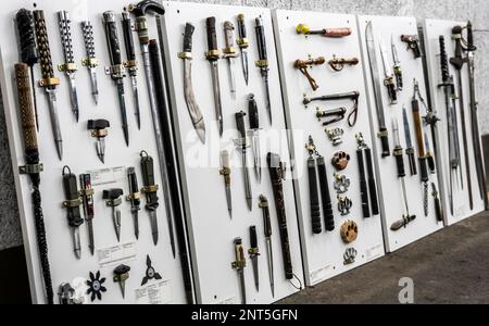 Prohibited weapons seized by the police, cutting and stabbing weapons ...