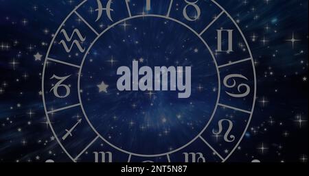 Composition of zodiac star sign wheel with copy space over stars Stock ...